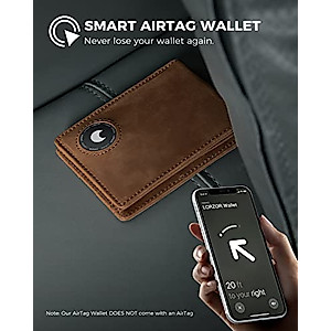 LORZOR AirTag Wallet - Bifold Full Grain Leather Mens Air Tag Wallet with AirTag Holder, RFID Blocking Minimalist Wallet for Men for Apple Air Tag, up to 11 Cards Gifts for Men
