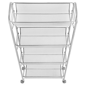 mDesign Slim Steel Metal Rolling Utility Cart Storage Organizer Trolley with 4 Basket Shelves for Laundry Room, Kitchen, Bathroom Organization - Narrow Holder for Detergent - Biro Collection, Silver