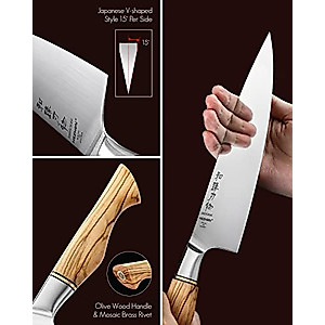 HEZHEN Chef's Knife-Professional-8.3 inch 14C28N Sandvik Steel, Kitchen Knife Gyuto Knife-Master Series Chef Cooking Tool at Home,Restaurant-Olive Wood Handle