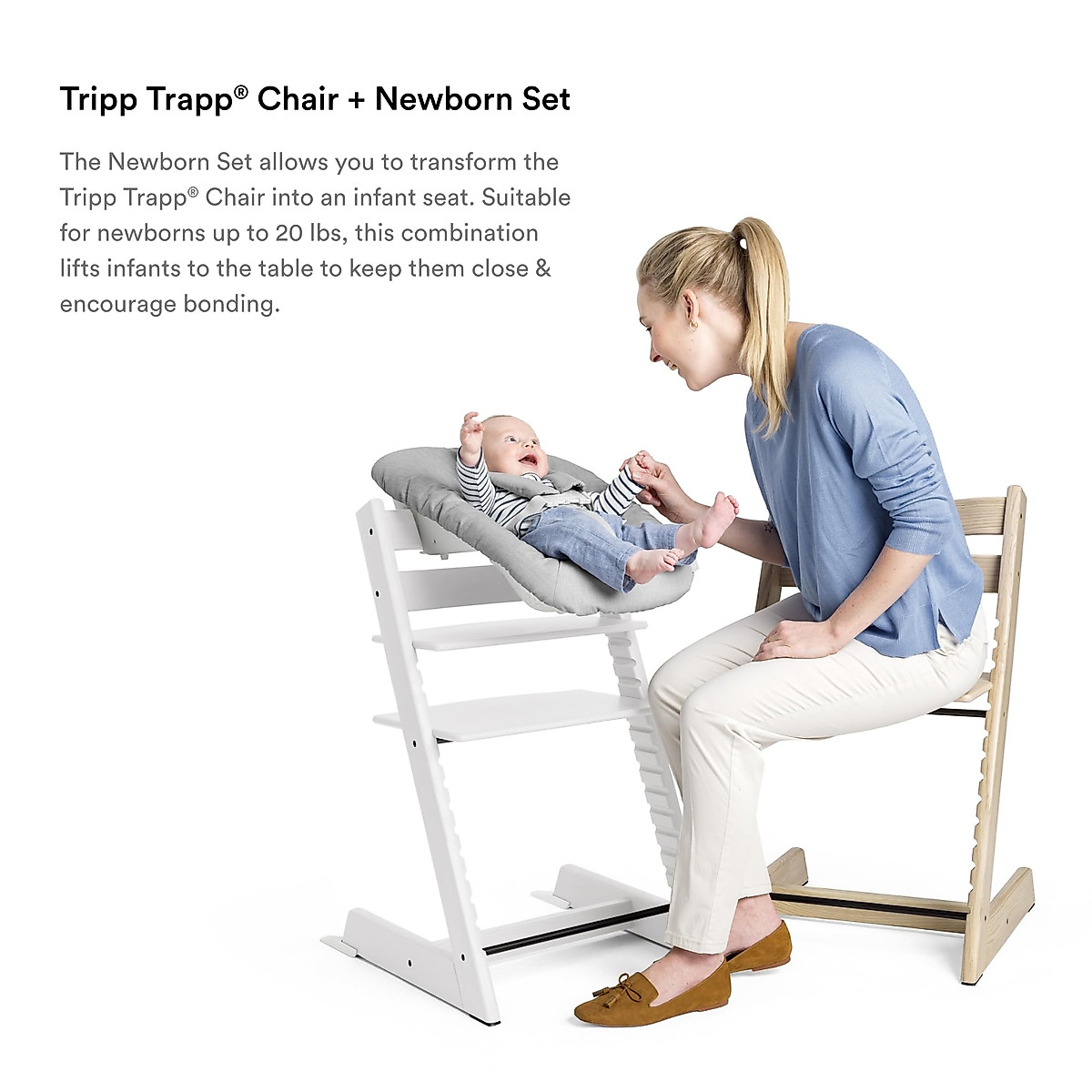 Tripp Trapp Chair from Stokke (Natural) + Tripp Trapp Newborn Set (Grey) - Cozy, Safe & Simple to Use - for Newborns Up to 20 lbs