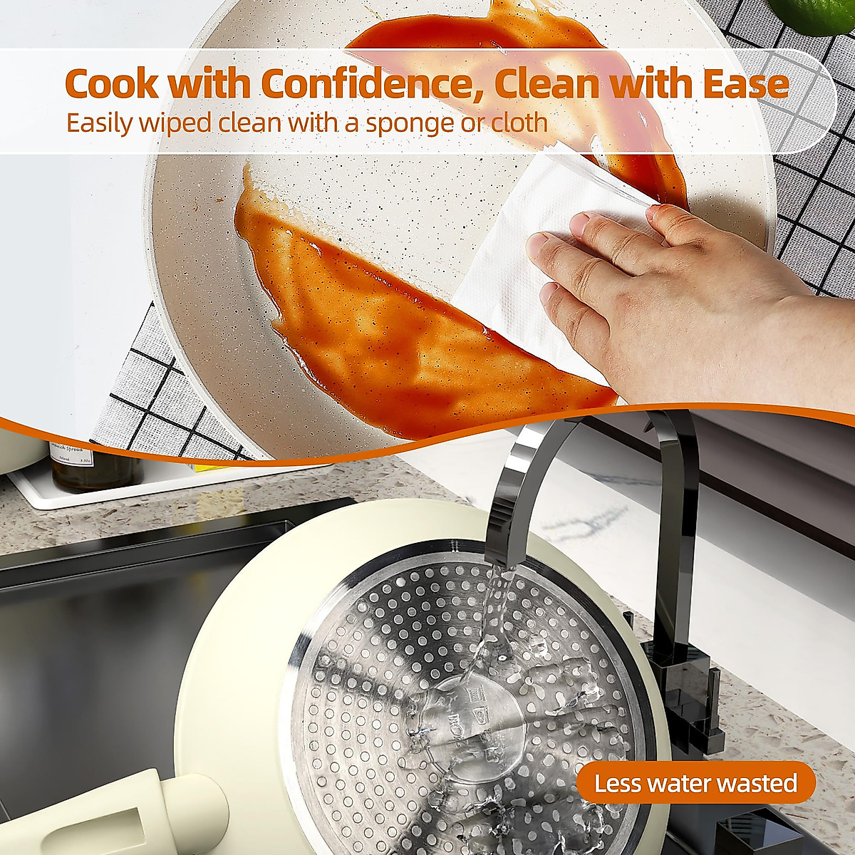 NICOMOW Kitchen Utensils Basic Kitchen Utensils,Non-Stick Coating Inside,Non-Slip Handles,Heat Resistant Lacquer (Set of 9),Easy to Clean,White