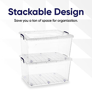 Superio 85 Qt Storage Container with Wheels, Stackable Large Storage Containers with Lid, Durable Latches, Opaque Clear (65)