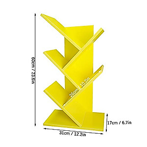 QUMENEY Tree Bookshelf, 5 Shelf Display Bookcase,Tree Bookcase for Books/CDs/Albums/Files Holder, Free Standing Book Shelves Organizer for Office，Bedroom, Living Room (Yellow)