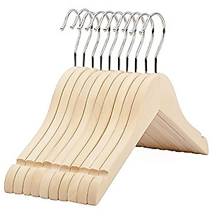 Premium Children Kids Baby Toddler Solid Unfinished/Natural Wood Coat Dress Hangers, Wooden Clothes Hangers- 360° Stronger Swivel Hook- Smoothly Cut Notches-10 Pack- Natural Color LM02KN