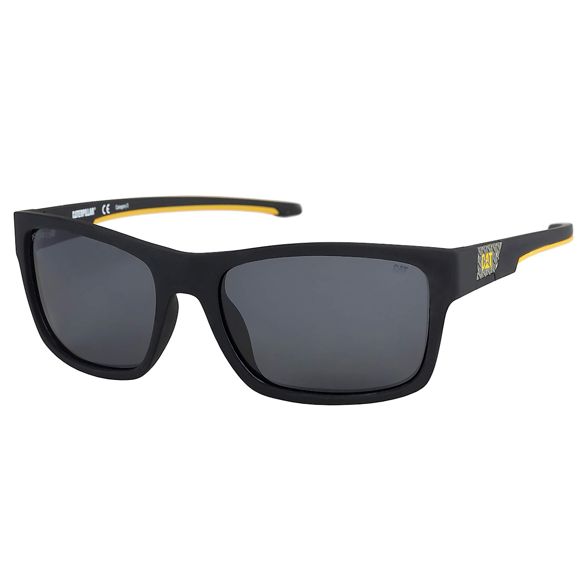 Caterpillar Men's Coder Polarized Sunglasses Square, Rubberized Matte Black, 60 mm