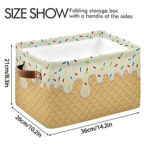 Kigai Ice Cream Texture Storage Bins for Shelves, Storage Basket with Double Handle, Foldable Storage Cubes with Metal Frame, Rectangular Closet Organizer Containers for Home Bedroom