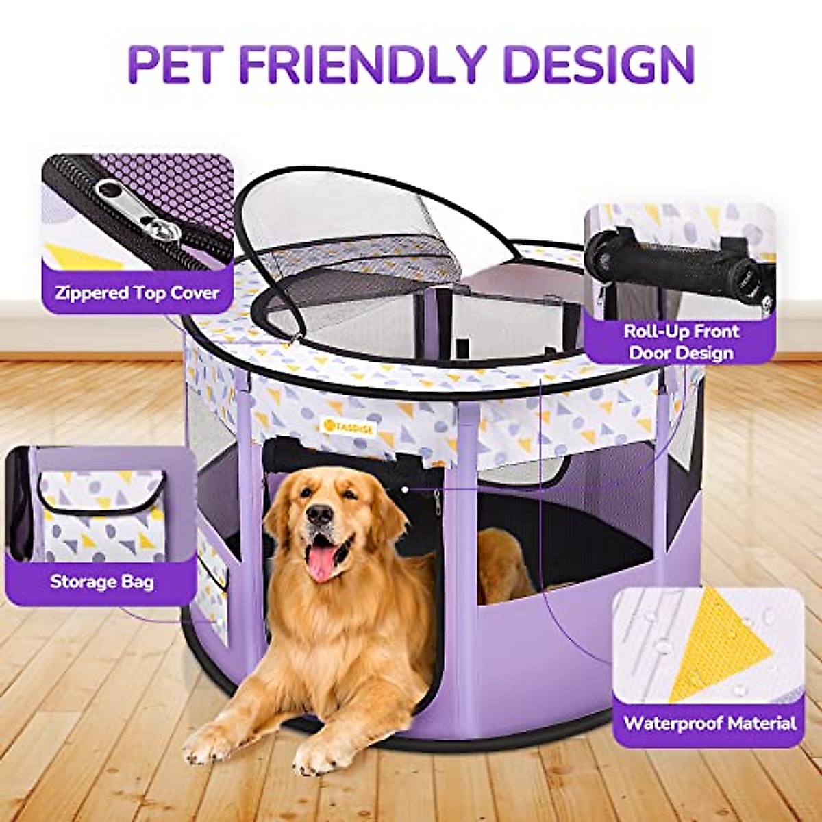 TASDISE Portable Pet Playpen, Foldable Dog Playpen, Exercise Kennel Tent for Puppy, Dog, Cat, Rabbit, Great for Indoor Outdoor Travel Use,Come with Free Carrying Case