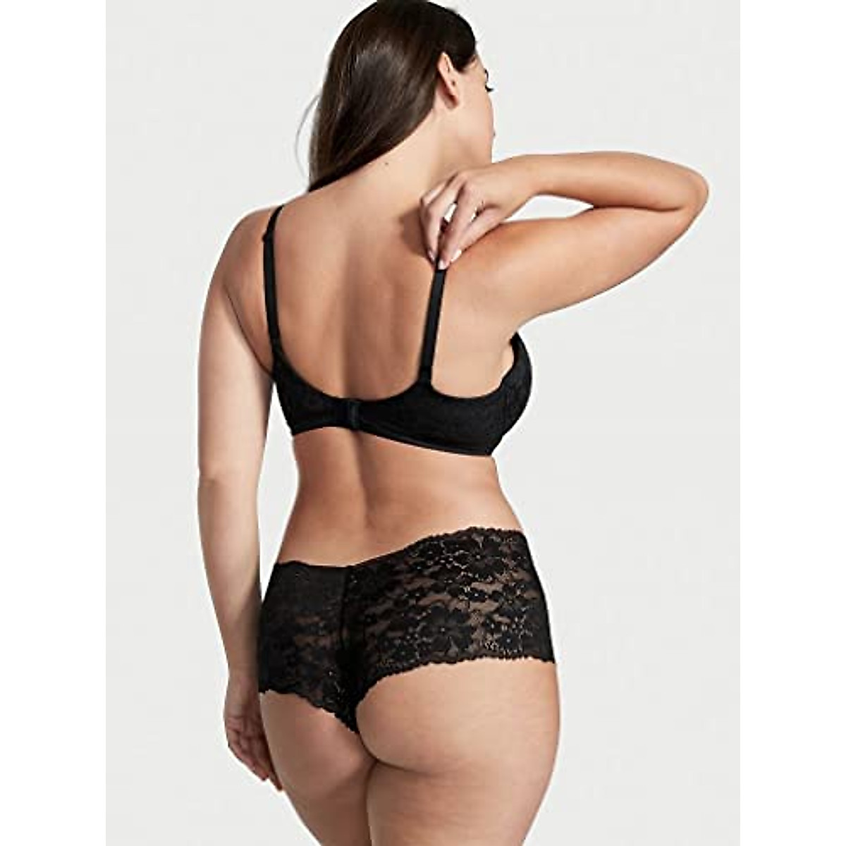 Victoria's Secret Lace Boyshort Panty, Shortie Underwear for Women, Body By Victoria Collection, Black (S)