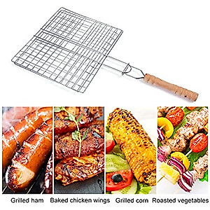 Odowalker Barbeque Basket, Portable BBQ Grilling Basket with Long Handle, Grilling Basket Stainless Steel for Fish Vegetables Steak Shrimp Chops Outdoor Grill Tool