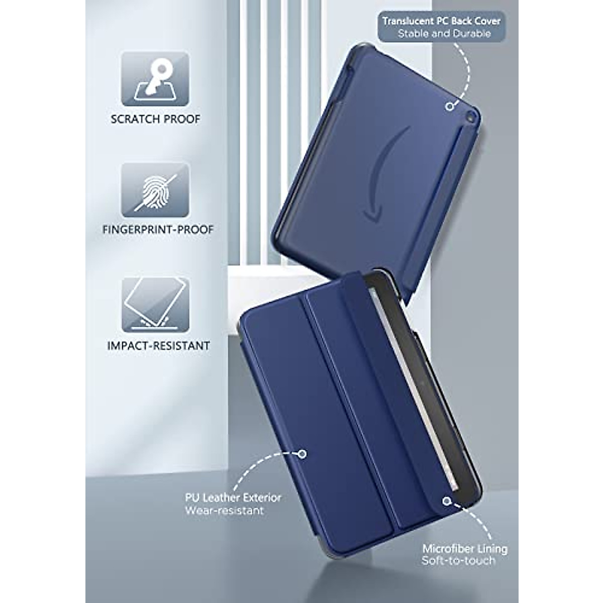 MoKo Case Fits Amazon All-New Kindle Fire 7 Tablet (2022 Release-12th Gen) Latest Model 7", PU Leather Trifold Stand Cover with Translucent Frosted Backshell with Auto Wake/Sleep, Indigo