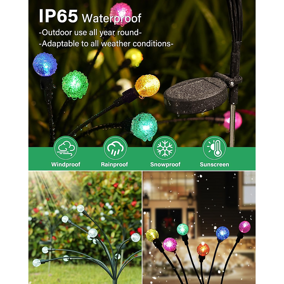 6 Pack 72 Big LEDs Colored Solar Firefly Lights Outdoor Waterproof-RGB Color Changing Solar Garden Lights-Swaying Dance Lights-Solar Powered Firefly Lights-Pathway Decoration Lights For Yard Christmas