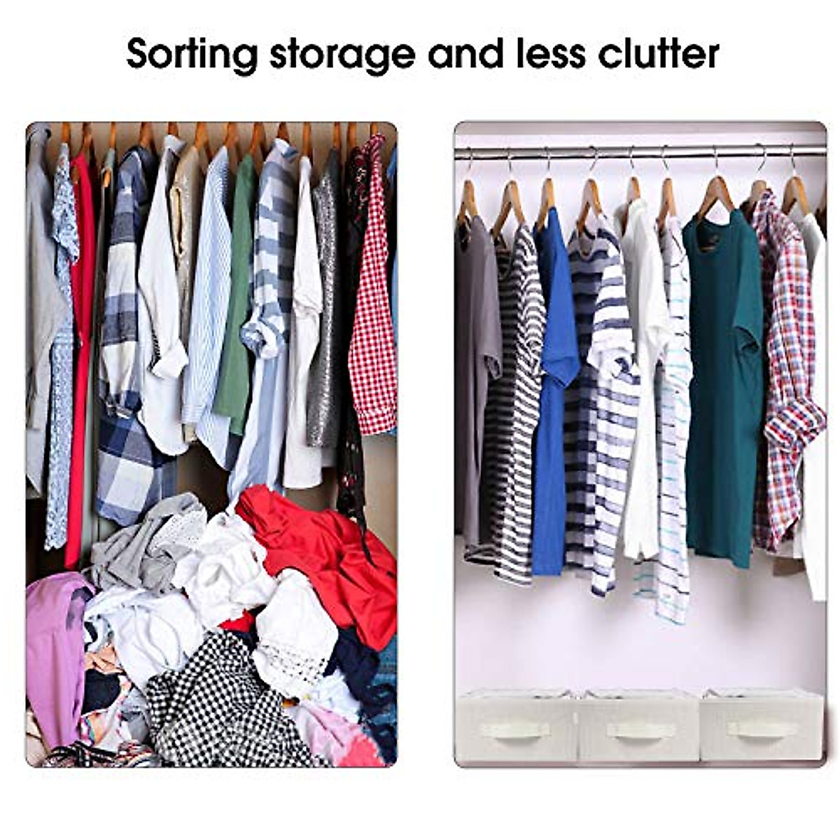 AILINA 3 Packs Large Fabric Storage Bins, Foldable Beige Storage Baskets for Shelves, Decorative Organizing Baskets with Double Handles for Bathroom Baby Cloth Nursery, 15 x 10.4 x 5.4 inch