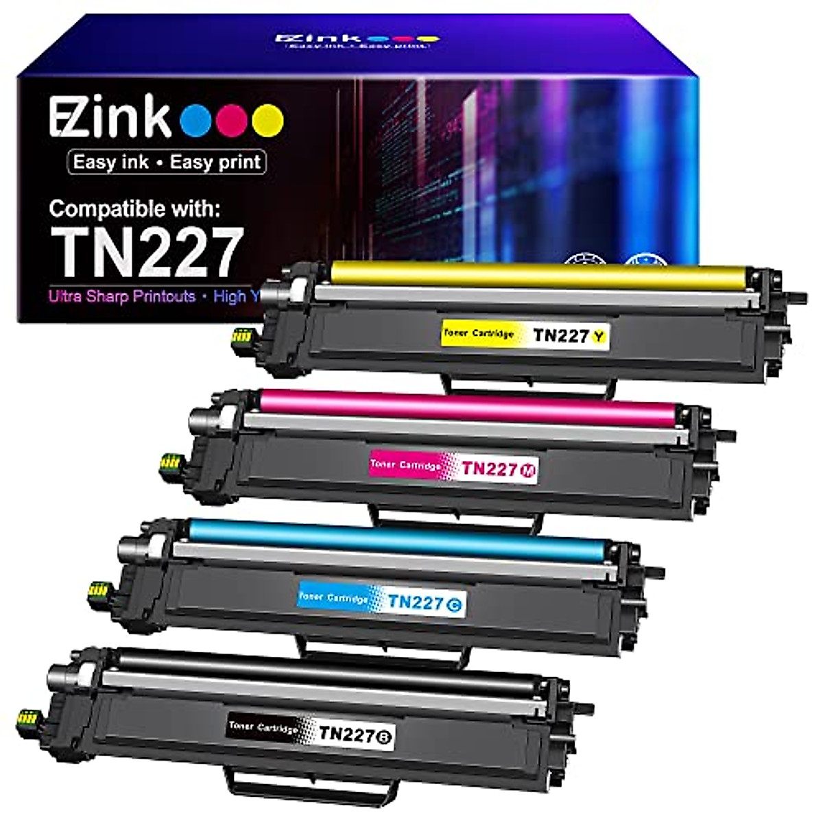 E-Z Ink (TM Compatible Toner Cartridge Replacement for Brother TN227 TN-227 TN227BK TN227C TN227M TN227Y High Yield Compatible with HL-L3290CDW HL-L3210CW MFC-L3750CDW MFC-L3710CW Printer (4 Pack)