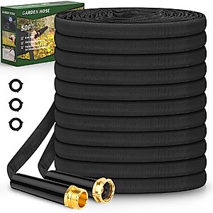 Non-Expanding Garden Hose 50FT, Sturdy & Lightweight Water Hose, No-Kink, Tough & Flexible Hose, Crush-Proof for Yard, Lawn, Outdoor, Car Wash, Marine and Camper