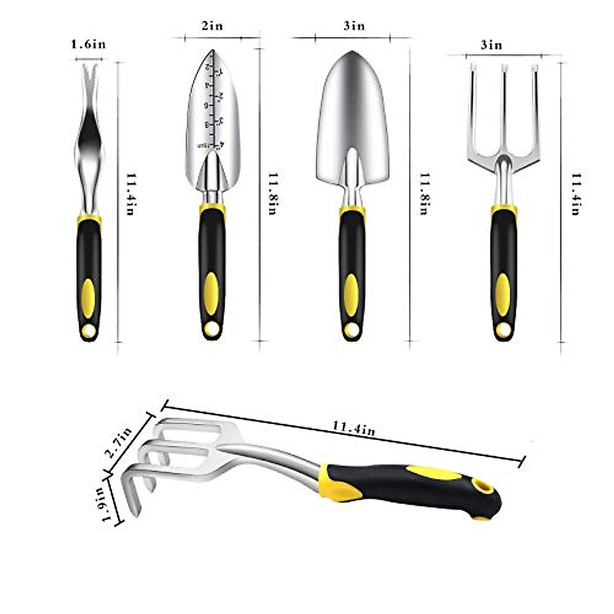 MorTime Set of 5 Garden Tool Set, Aluminum Gardening Work Kit with Soft Rubber Ergonomic Handle Hand Tools Succulent Tool Set Outdoor Gardening Tools