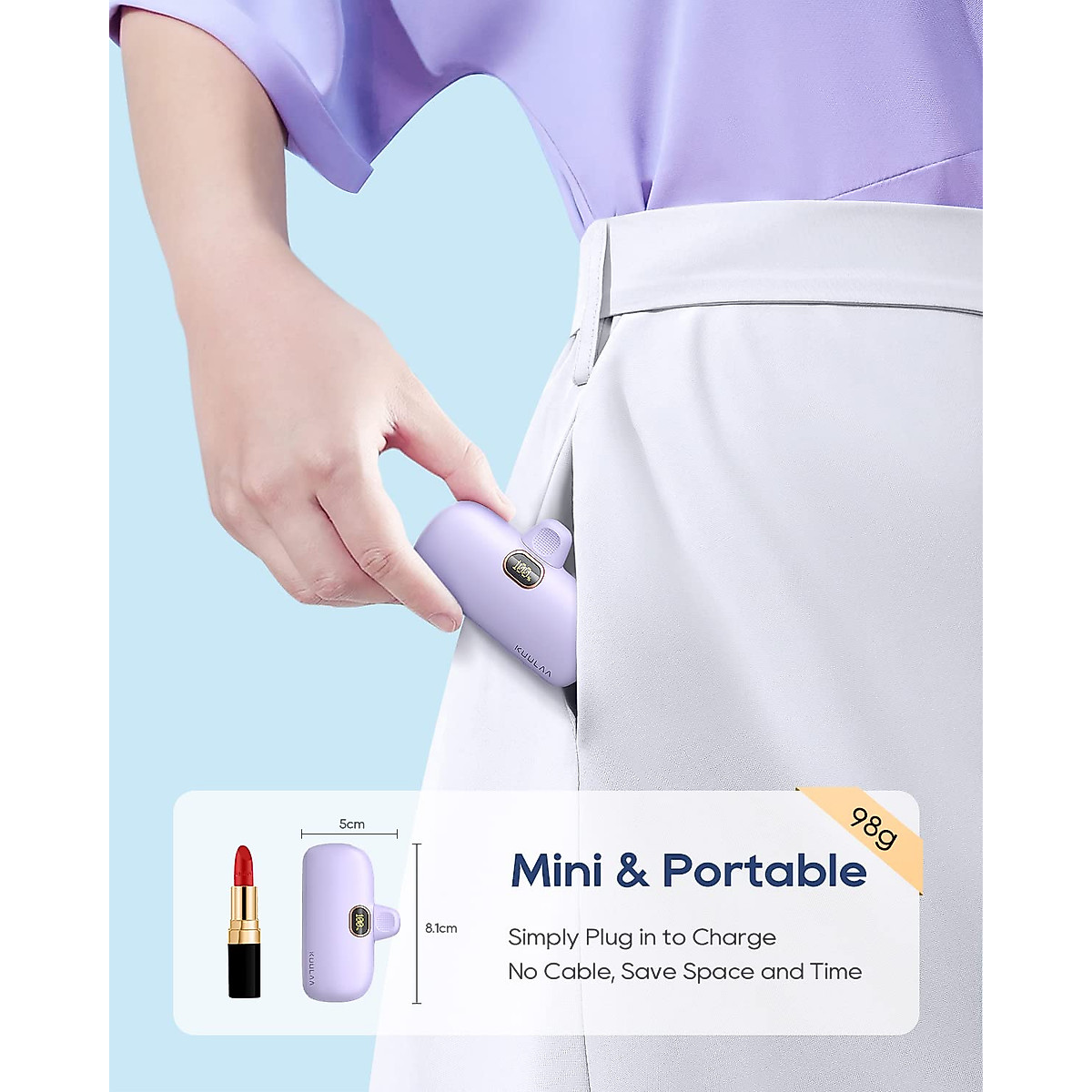 Kuulaa Small Portable Charger 5000mAh with Built-in USB C Cable & 26800mAh High Capacity Power Bank Dual-Output Battery Pack