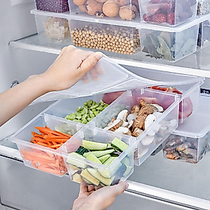 EATHEATY 3 Pack Divided Veggie Tray with Lid, 5 Compartment Plastic Snackle Box Container Salad Bar Container for Fridge, Tray Travel Food Storage Containers for Snack, Fruit, Vegetable, Salad, Meat