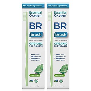 Essential Oxygen BR Certified Organic Toothpaste, for Whiter Teeth, Fresher Breath, Happier Gums, Tooth Sensitivity, Peppermint, 4 Ounce (Pack of 2)