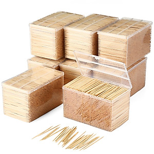 Jerify 12000 Pcs Bamboo Wooden Toothpicks Wood Round Toothpicks with Clear Plastic Storage Box Double Sided Bamboo Toothpicks for Appetizers Food Barbecue Fruit Teeth Cleaning Party