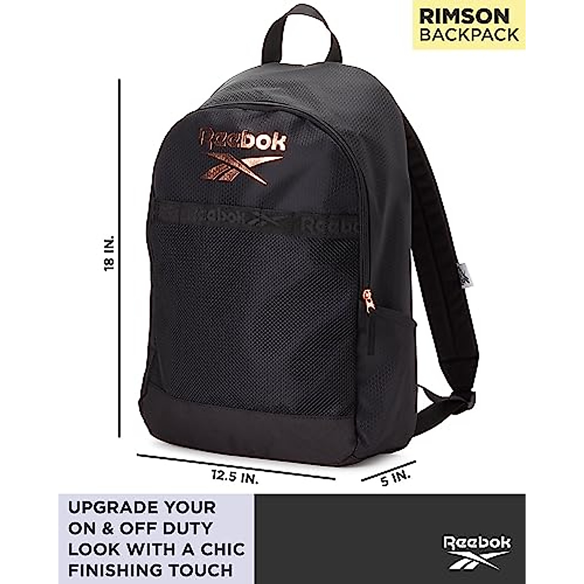 Reebok Backpack - Rimson Sports Gym Bag - Lightweight Carry On Weekend Overnight Luggage - Casual Daypack for Travel, Beach, Black-New