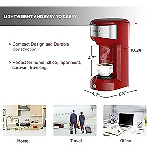 Vimukun Single Serve Coffee Maker Coffee Brewer for K-Cup Single Cup Capsule and Ground Coffee, Single Cup Coffee Makers with 6 to 14oz Reservoir, Small Size (Red)