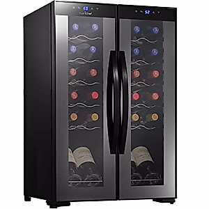 NutriChef PKCWC240 Cooler for White and Red Wines Chiller, Freestanding Compact Countertop Mini Fridge w/Digital Control, 24 Bottle Dual Zone-Black