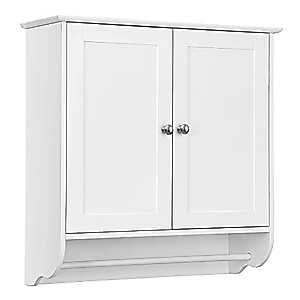 LOKO Wall Mounted Bathroom Cabinet with Towel Bar, Hanging Over The Toilet Storage Cabinet w/Adjustable Shelf, Medicine Cabinet Space-Saving Storage Organizer for Bathroom or Kitchen