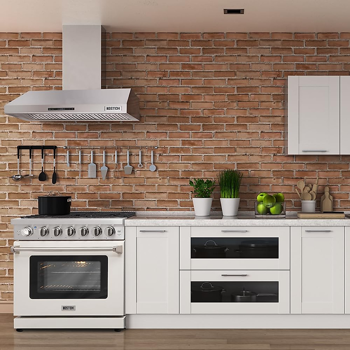 KOSTCH 36 inch Professional Freestanding Pro-Style Natural Gas Range or Liquid Propane Gas Range with 6 Burners, 6.0 cu.ft. Oven Capacity, in Stainless Steel - KOS-36RG03M (White)