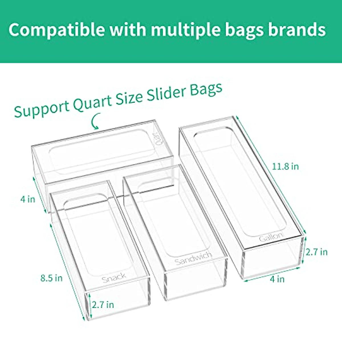 NPPLUS Bag Storage Organizer, Acrylic Baggie Organizer Plastic Bag Dispenser Holder For Gallon Quart Sandwich And Snack - 4 Pack (No Magnets)