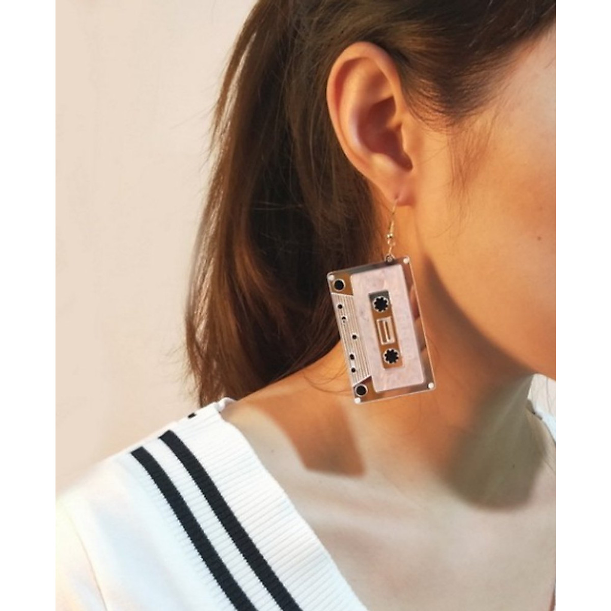 CutieJewelry Cassette Tape Dangle Cute Pretty Earrings 2 PAIRS (Lilac and Neon Yellow)