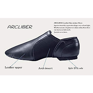 ARCLIBER Unisex Dance Shoes Leather Upper Slip-On Jazz Shoes for Women Men 5.5M Black