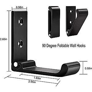 AMMAKER Folding Coat Hooks - 8 Pack Foldable Wall Hooks Aluminum Alloy Wall Mounted Coat Clothes Hook, Heavy Duty Coat Hanger Home Storage Hooks w/ Screws for Jacket Towel Key Bags Headset, Black