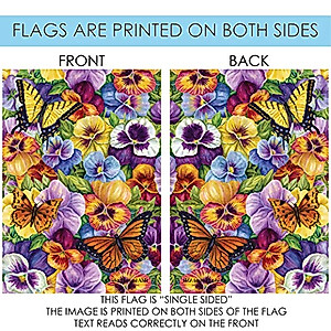 Toland Home Garden 1112319 Pansy and Butterfly Flower Flag 12x18 Inch Double Sided Flower Garden Flag for Outdoor House Butterfly Flag Yard Decoration