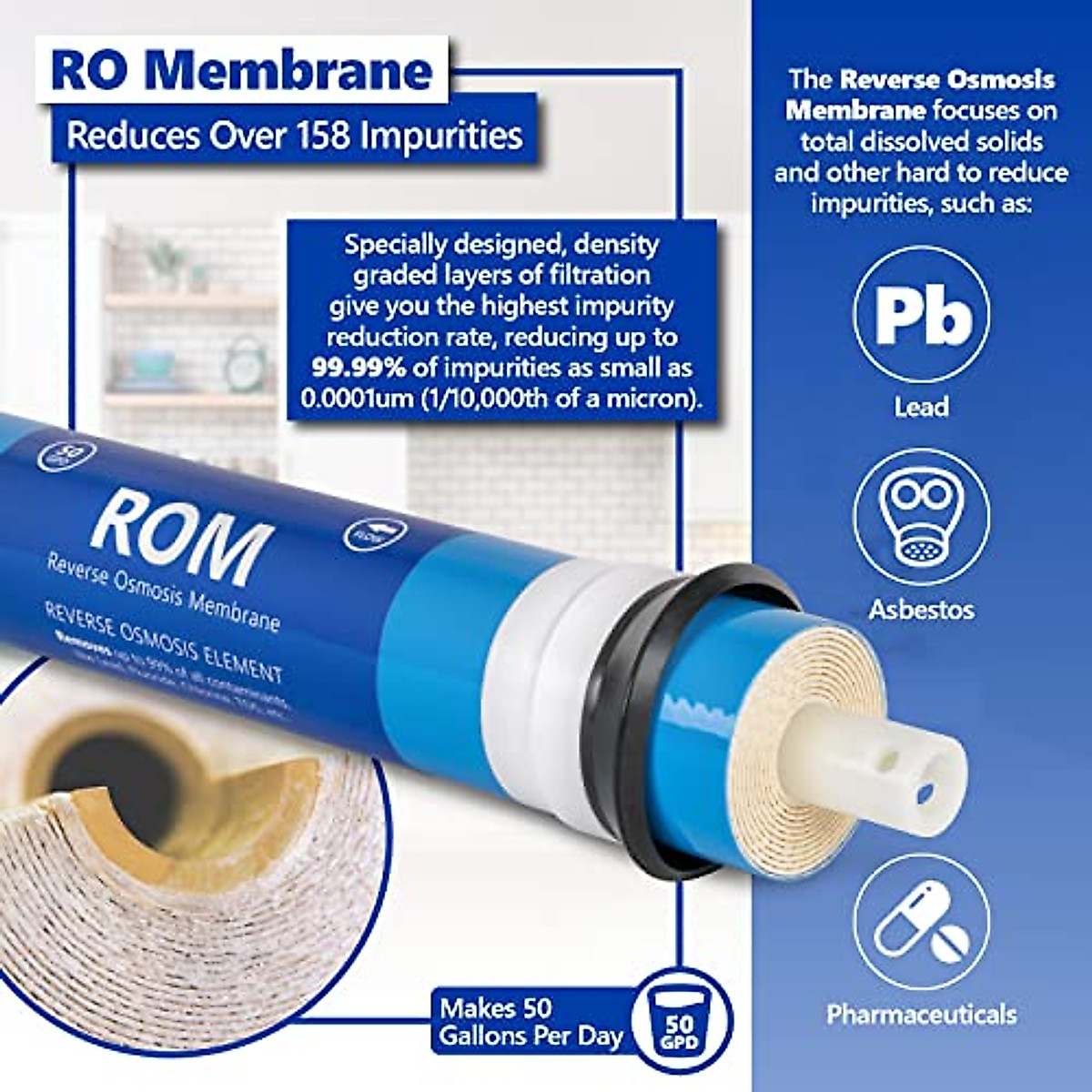 Express Water – 6 Month Ultraviolet Reverse Osmosis System Replacement Filter Set – 6 Filters with 50 GPD RO Membrane – 10 inch Size Water Filters