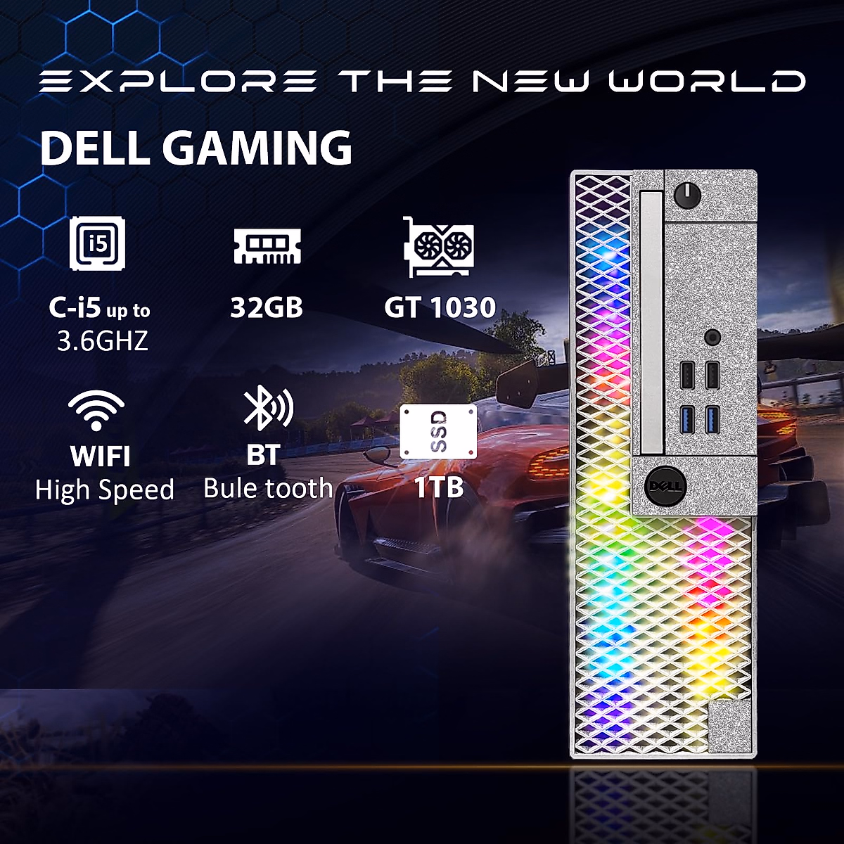 Dell RGB Gaming Desktop Computer, Intel Quad Core I5-6500 up to 3.6GHz, GeForce GT 1030 2G, 32GB DDR4, 1T SSD, RGB Keyboard & Mouse, 600M WiFi & Bluetooth, Win 10 Pro (Renewed)