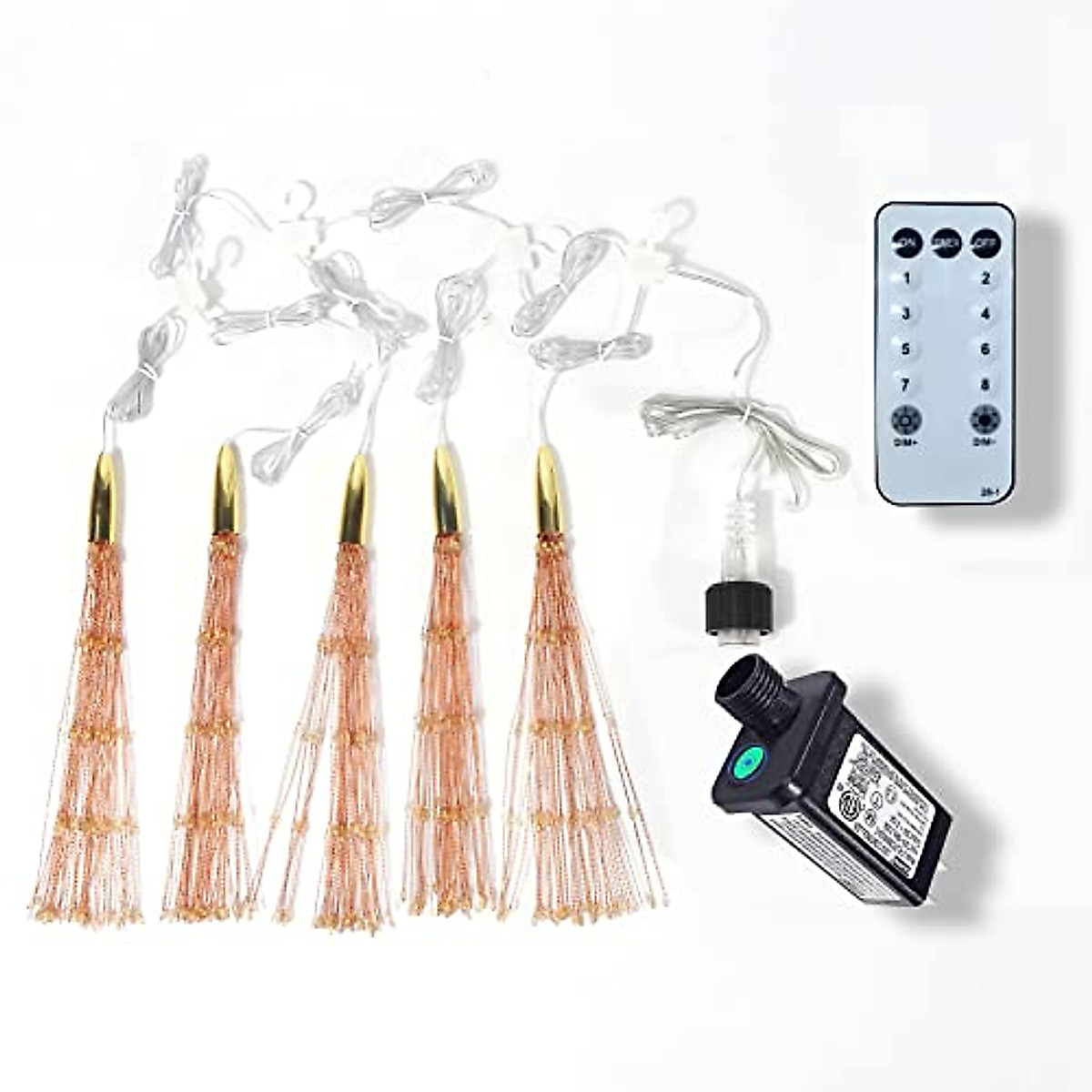 PXBNIUYA 5 Pack 1000LED Plug in Starburst Sphere Lights,Firework Lights 8 Modes Dimmable Remote Control Waterproof Hanging Fairy Light, Copper Wire Lights for Patio Party Tent Christmas (Warm White)