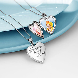 PicturesOnGold.com Forever in My Heart Locket Necklace for Women That Hold Pictures & Engraving in Personalized Sterling Silver (Locket + 1 Photo).