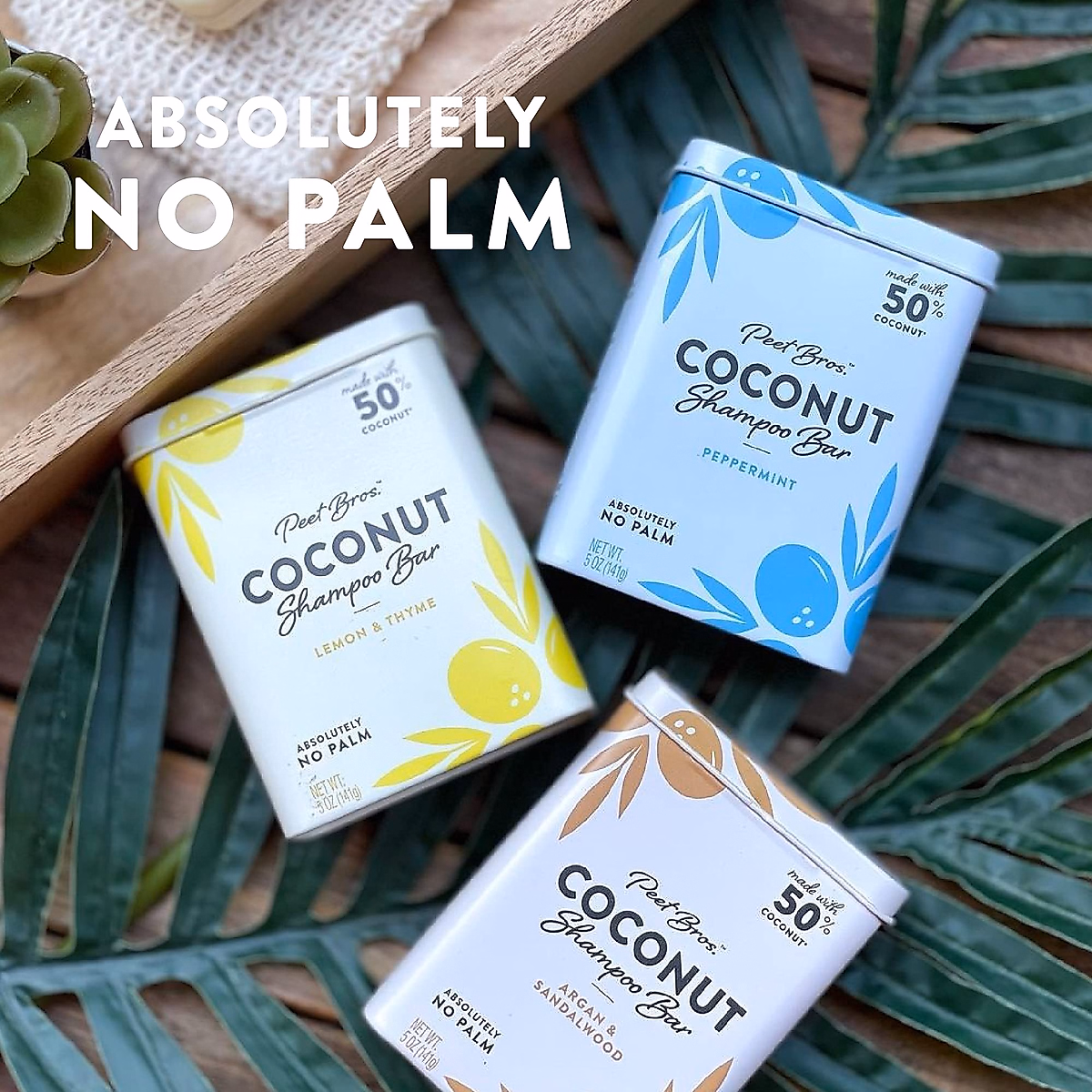 Peet Bros. Argan & Sandalwood Coconut Shampoo Bar - Vegan, Palm Oil-Free, Moisturizing, No Artificial Fragrances, Planet-Friendly, Made in USA - 5 oz