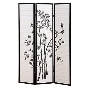 Roundhill Furniture 3-Panel Oriental Shoji Room Divider Screen, Black