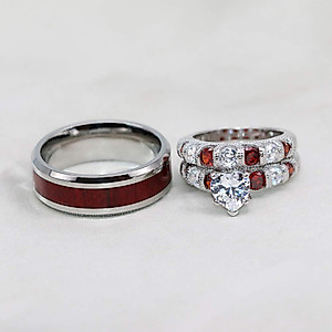 TWO RINGS Wedding Ring Sets His And Hers Promise Ring Couples Bridal Sets Women 925 Sterling Silver Heart Cz Man Tungsten Carbide Wedding Bands