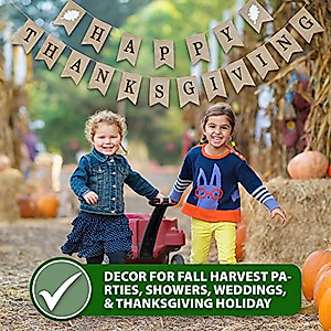 Mandala Crafts Happy Thanksgiving Banner Flag from Burlap for Holiday, Fall, Party Decoration