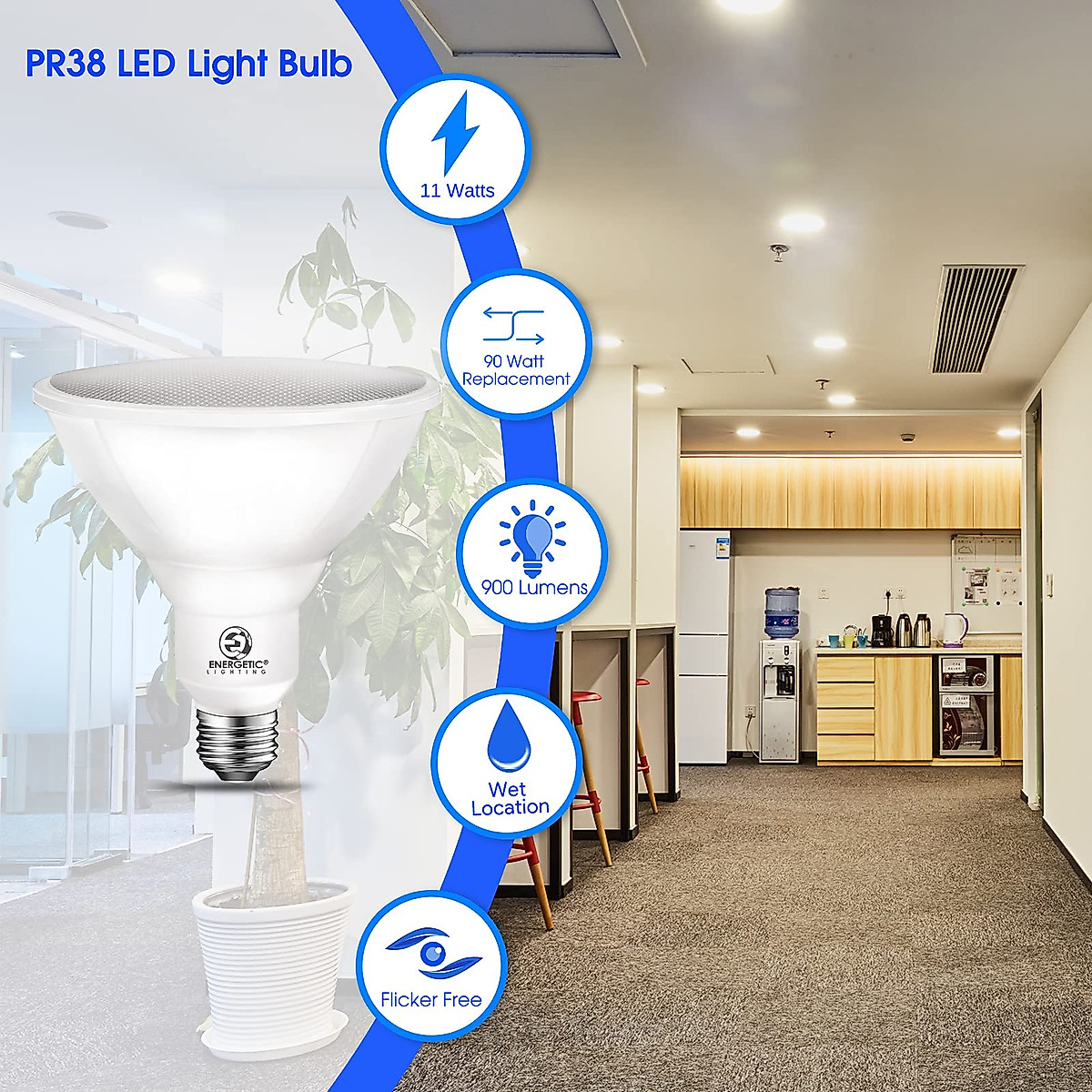 ENERGETIC Outdoor Par38 Led Flood Light,11W=90W,900lm,3000K Warm White,E26 Base,Non-Dimmable, Waterproof Spot Bulb,UL Listed (6 Pack)