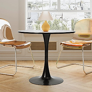 FurnitureR 31.5" Round Dining Table for 2-4 People with Pedestal Base for Home Office Living Room Kitchen Leisure, Black, Tulip Style