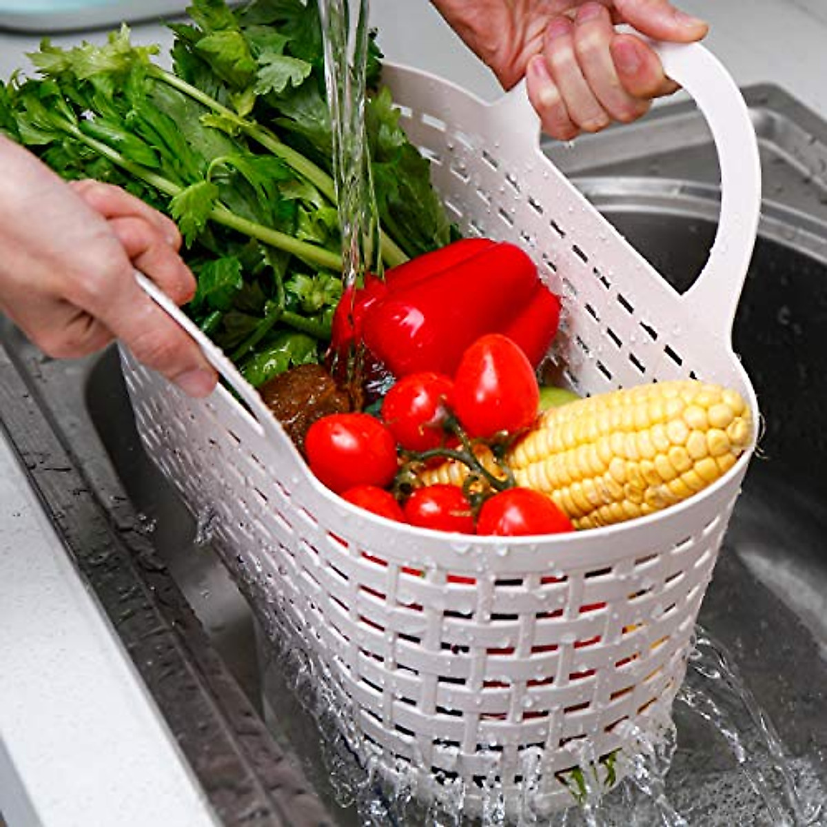 Citylife 2 PCS Plastic Colander Garden Basket Kitchen Fruit Strainer Vegetable Washing Basket Plastic Basket with Handle for Bathroom