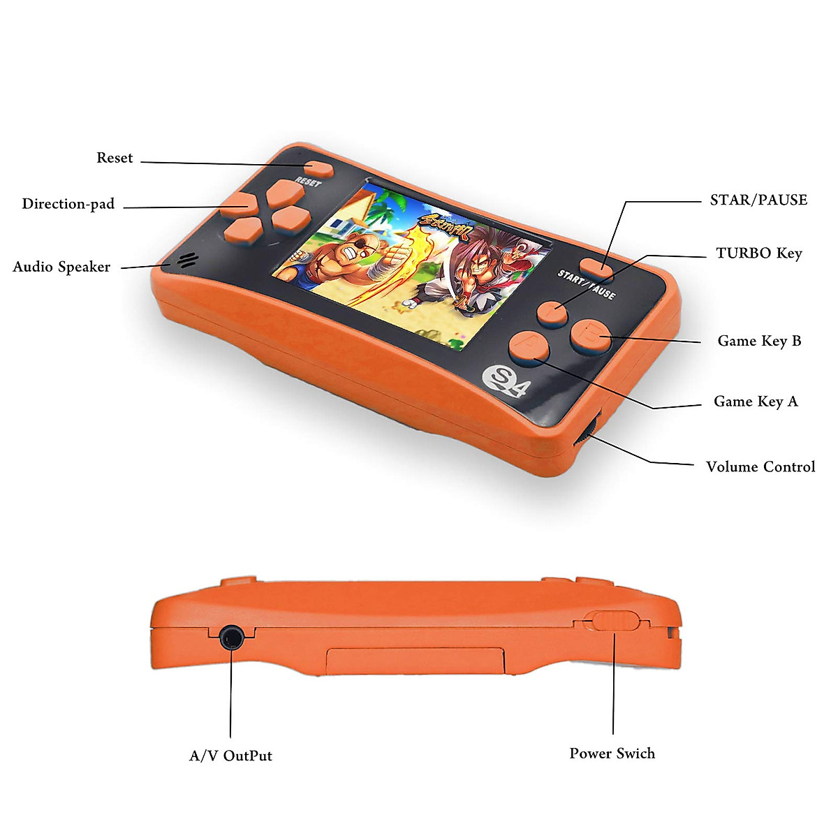 QoolPart Portable Handheld Games for Children, Retro Nostalgia 8 Bit Handheld Game Console with 182 Old School Classic Games, 2.5" TFT Screen Electronic Video Game Player for Boys Girls (Orange)