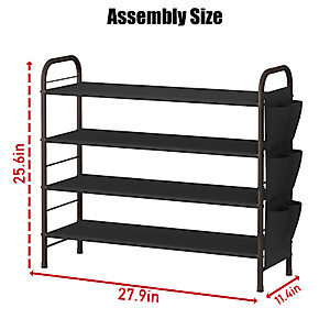 SUOERNUO Shoe Rack Storage Organizer 4 Tier Free Standing Metal Shoe Shelf Compact Shoe Organizer with Side Bag for Entryway Closet Bedroom,Bronze