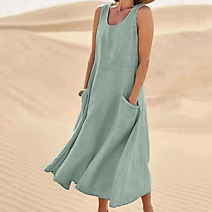 SMIDOW Womens Cotton Linene Beach Sun Dress Casual Loose Flowy Maxi Long Dresses Sexy Sleeveless Comfy Sundress Summer 2023