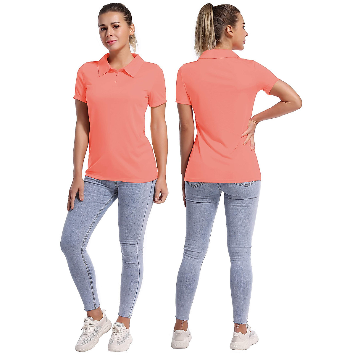 BUBBLELIME Women's Short Sleeve Polo Shirts UPF 50+ Quick Dry Moisture Wicking - Polo Neck Short Sleeve_CORAL Medium(1)