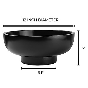IVE Design Black Wood Fruit Bowl for Kitchen Counter, 12-inch Diameter Large Wooden Fruit Bowl, Natural Rubber Wood, Black Decorative Bowl Fruit Holder
