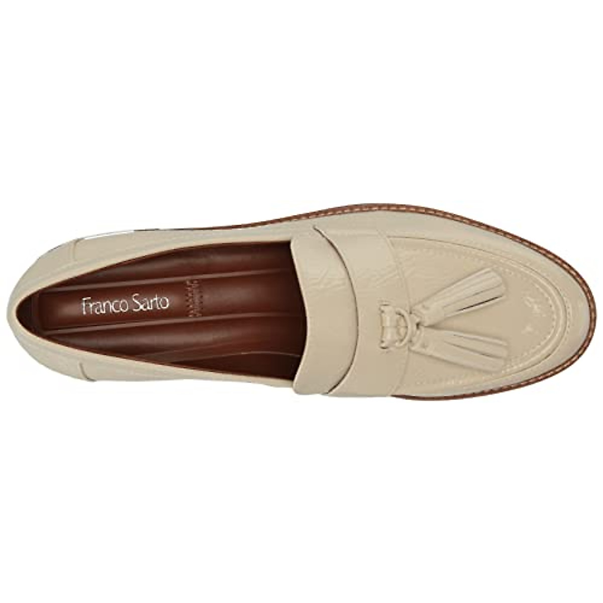 Franco Sarto Womens Carolynn Lug Sole Loafer with Tassel Detail, Putty White Patent, 9.5